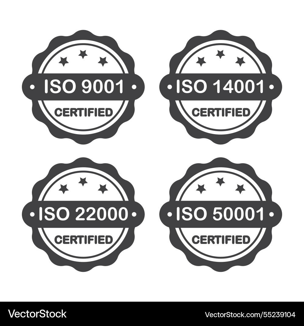 Iso 9001 14001 22000 50001 certified stamps col Vector Image