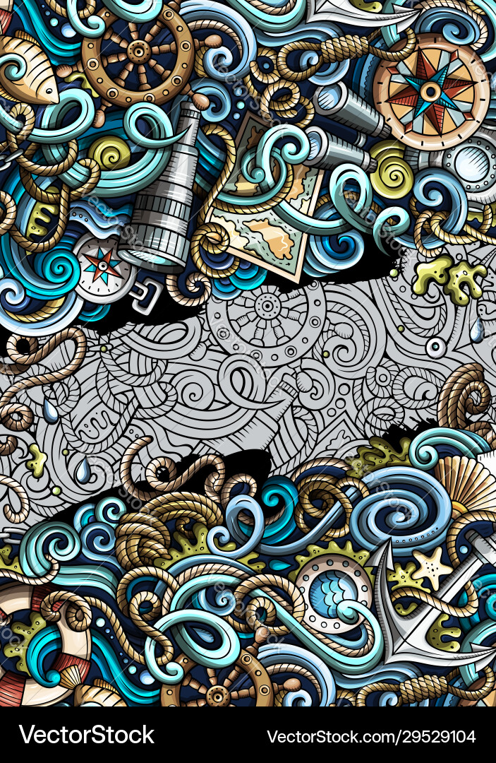 Nautical hand drawn doodle banner cartoon Vector Image