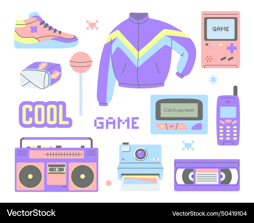 Set of 90s elements isolated on white Royalty Free Vector