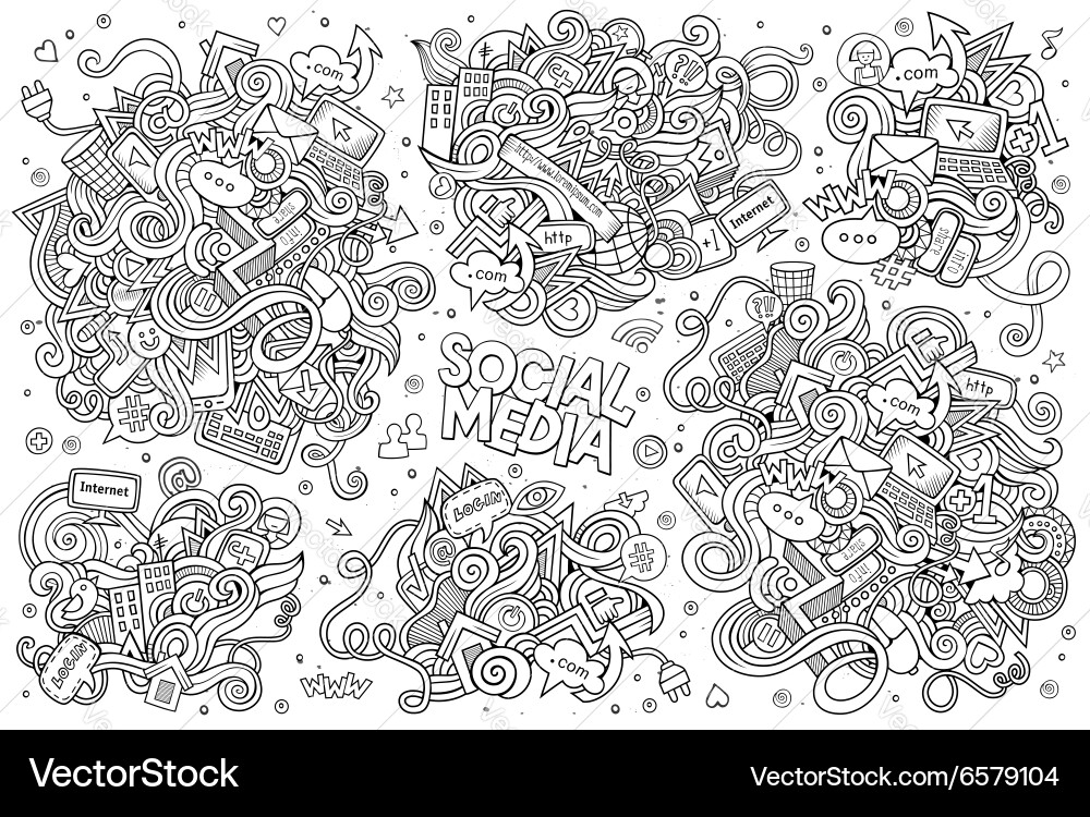 Sketchy hand drawn doodle cartoon set Royalty Free Vector