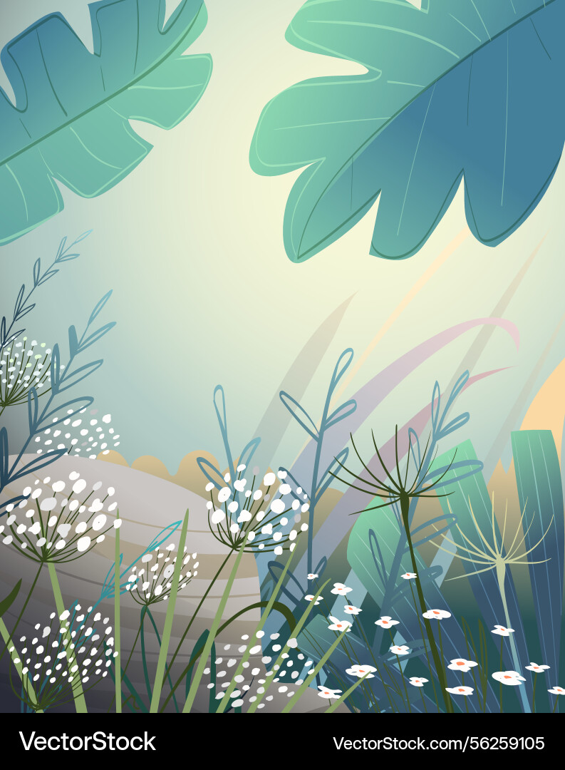 Botanical grass and leaves floral spring scenery Vector Image