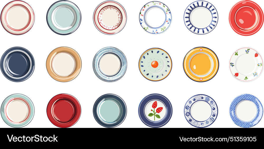Flat plates with decorative patterns isolated Vector Image
