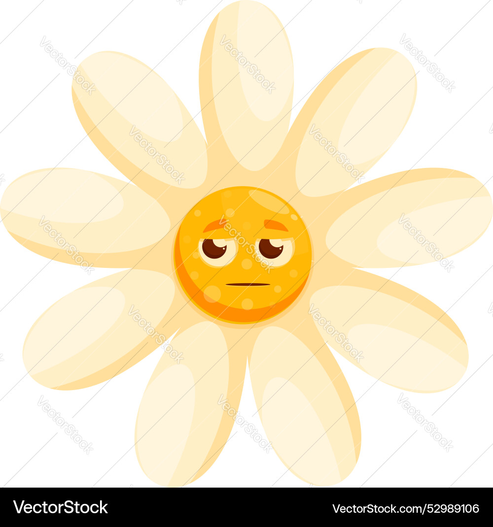 Cartoon daisy with sad face expression Royalty Free Vector