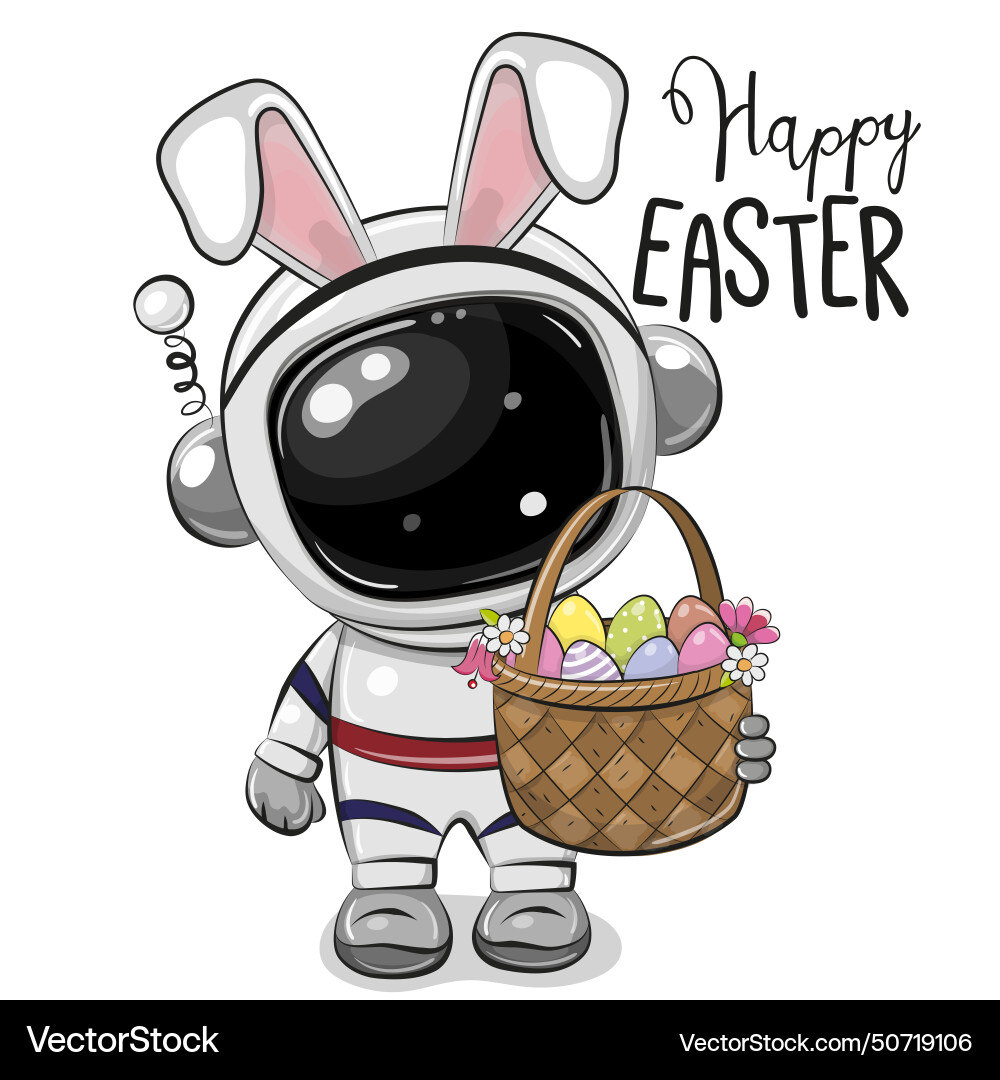 Easter greeting card with cartoon astronaut Vector Image