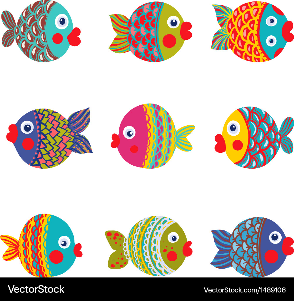 Fish collection colorful graphic cartoon Vector Image