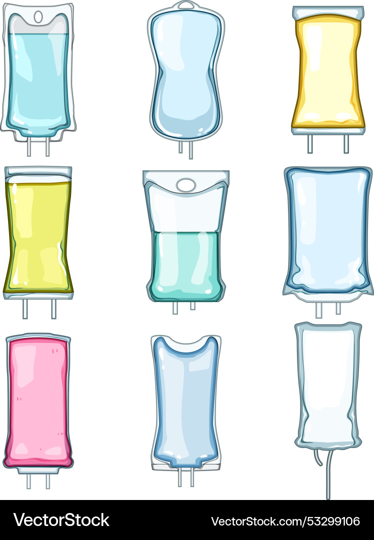 Iv drip bag set cartoon Royalty Free Vector Image