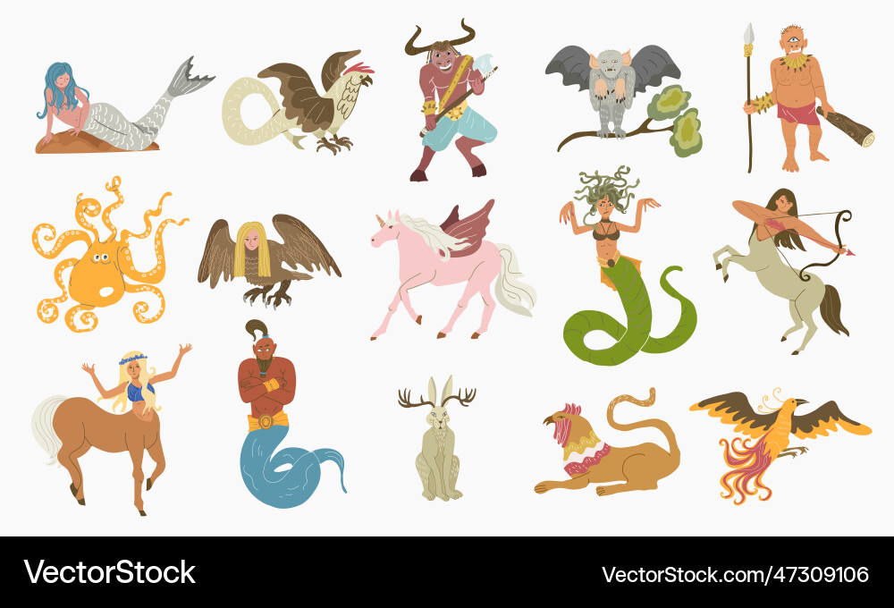 Mythical creatures icon set Royalty Free Vector Image