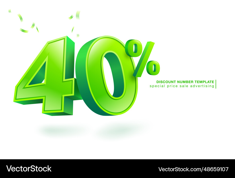 40 percent discount number template Royalty Free Vector