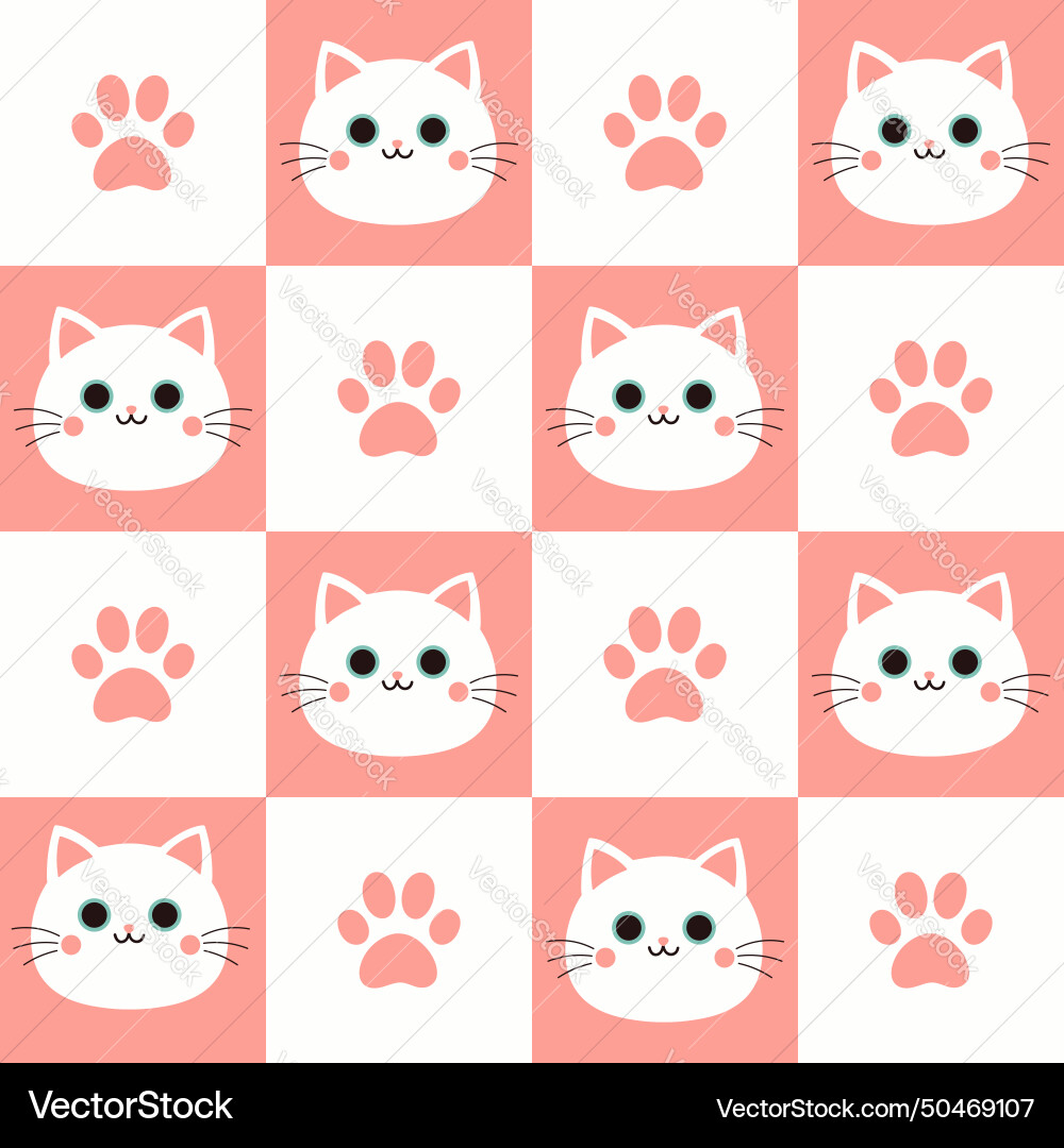 A simple seamless checkered pattern with cats Vector Image