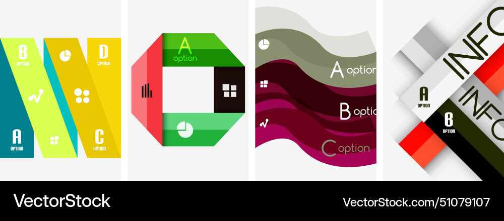 Colorful banners with info on bottom in various Vector Image