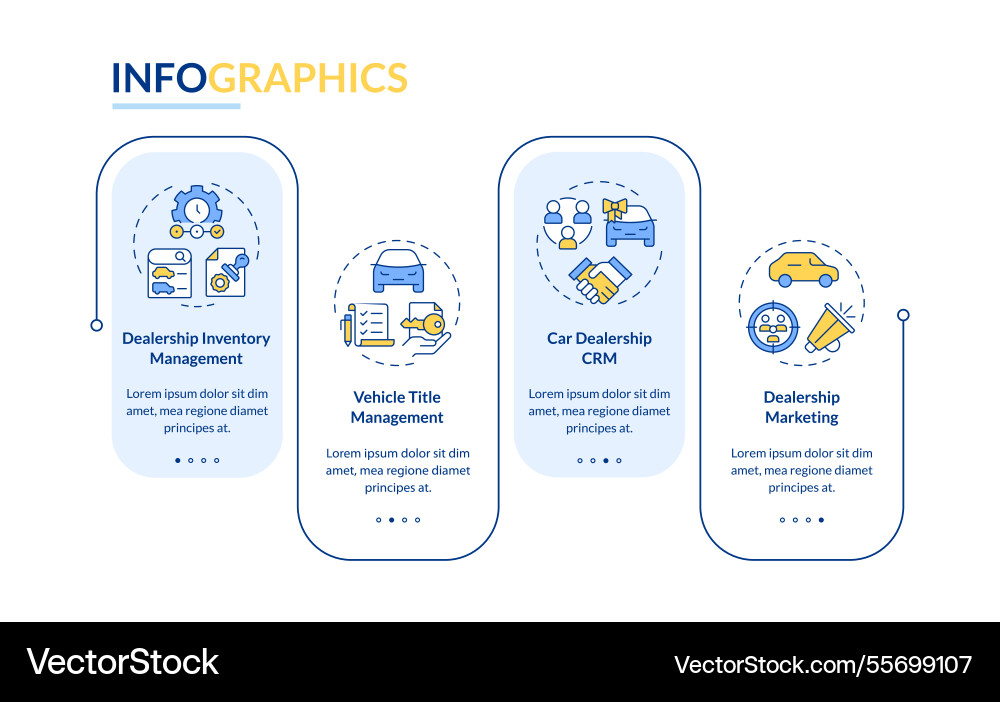 Dealer management rectangle infographic Royalty Free Vector