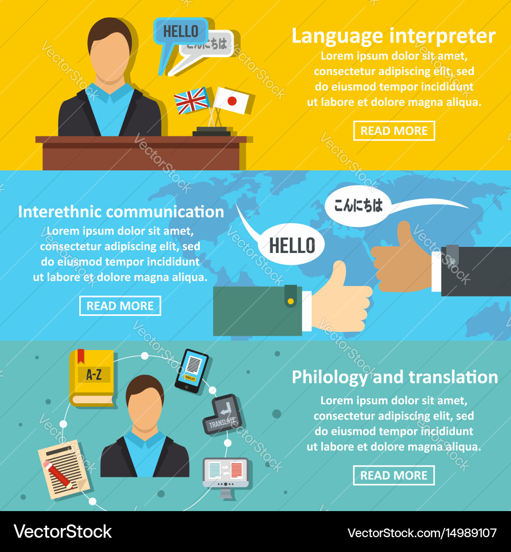 Interpreter banner horizontal set flat style Vector Image