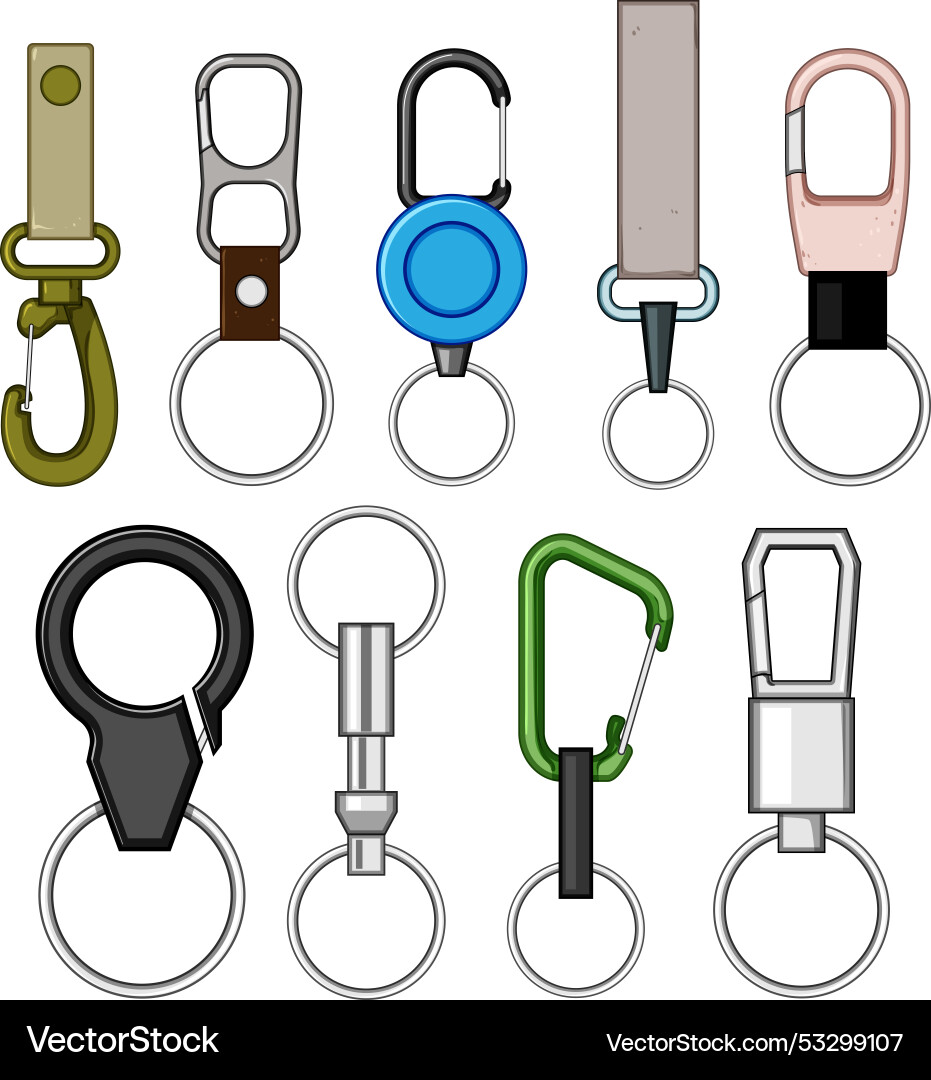 Key ring clip set cartoon Royalty Free Vector Image
