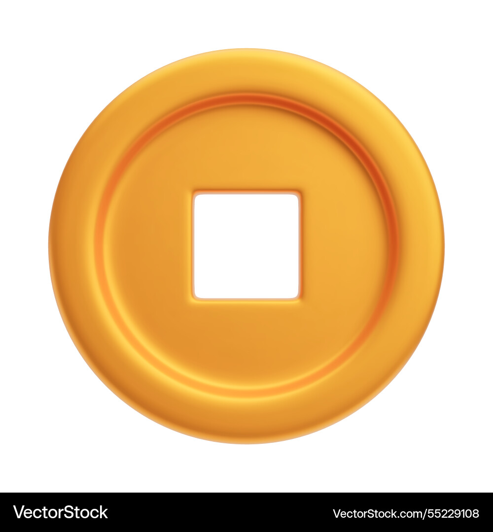 3d realistic golden chinese coin Royalty Free Vector Image