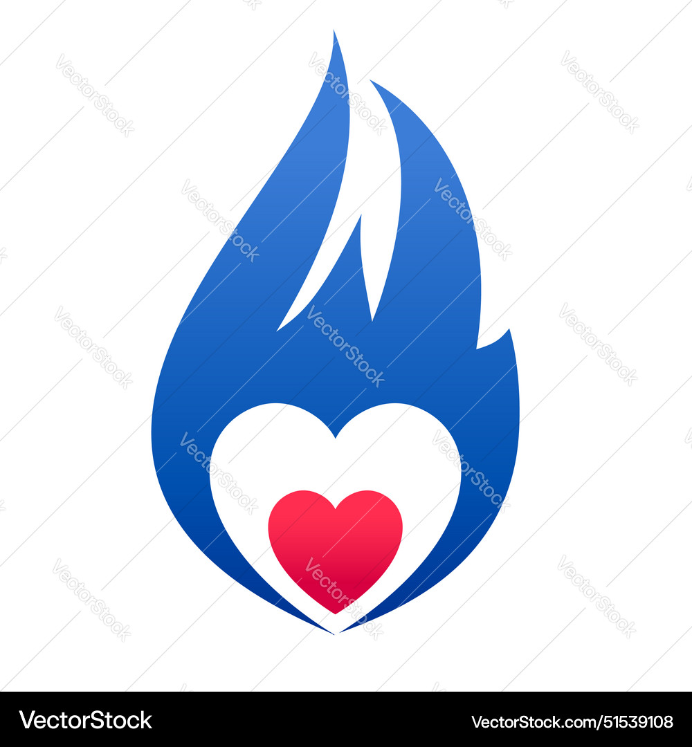 Fire blue flame hot red heart symbol Royalty Free Vector