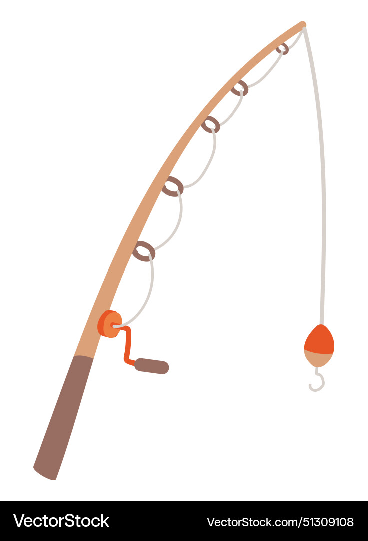 Fishing rod in flat design spinning with angling Vector Image