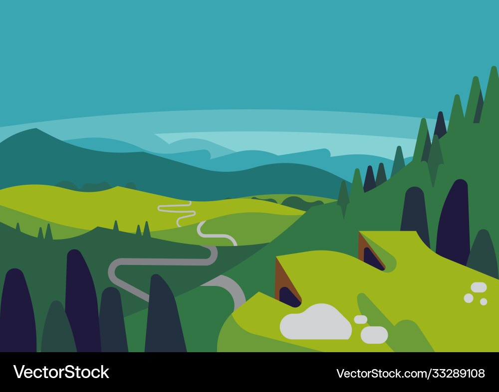 Mountain valley landscape with panoramic view Vector Image