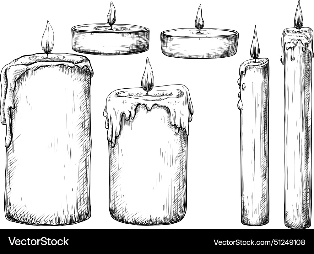 Sketch set of candles Royalty Free Vector Image