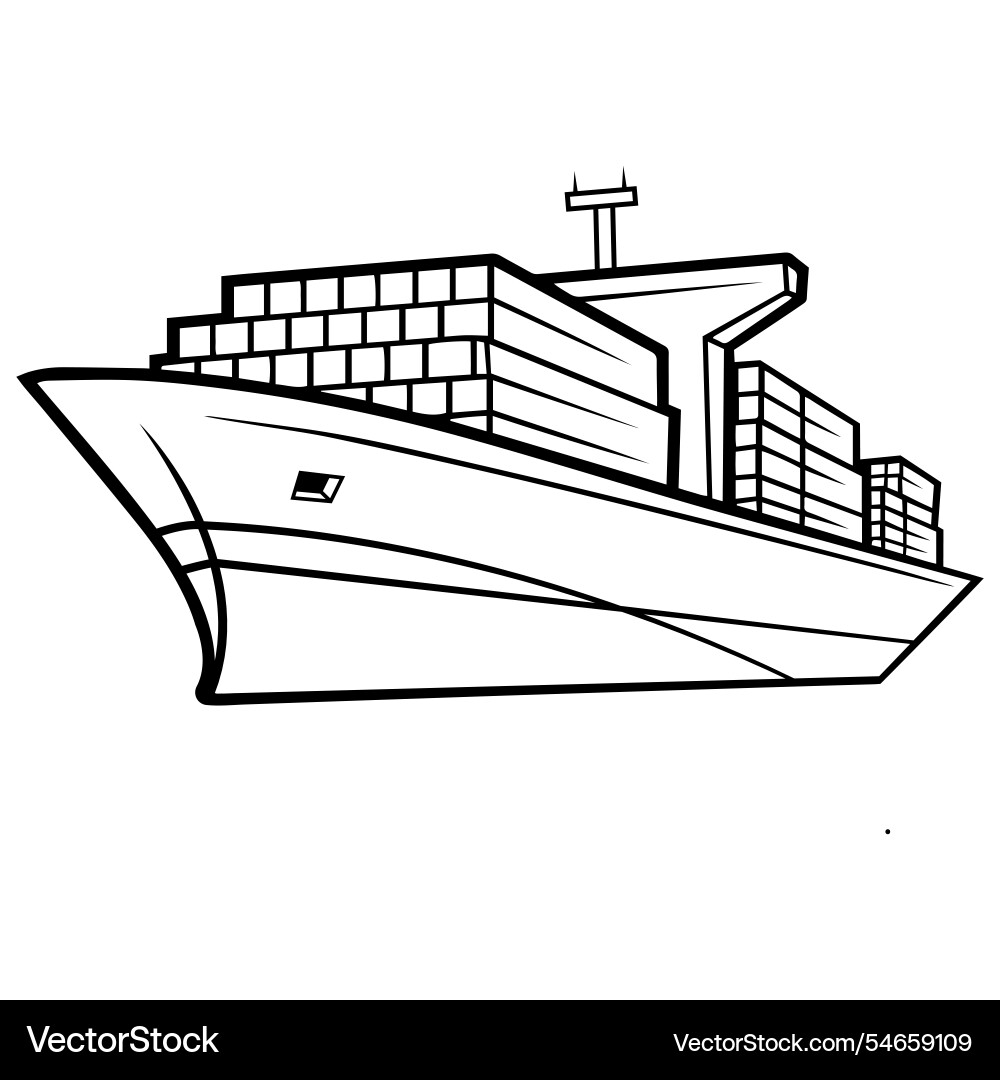 Cargo ship clipart container outline art Vector Image