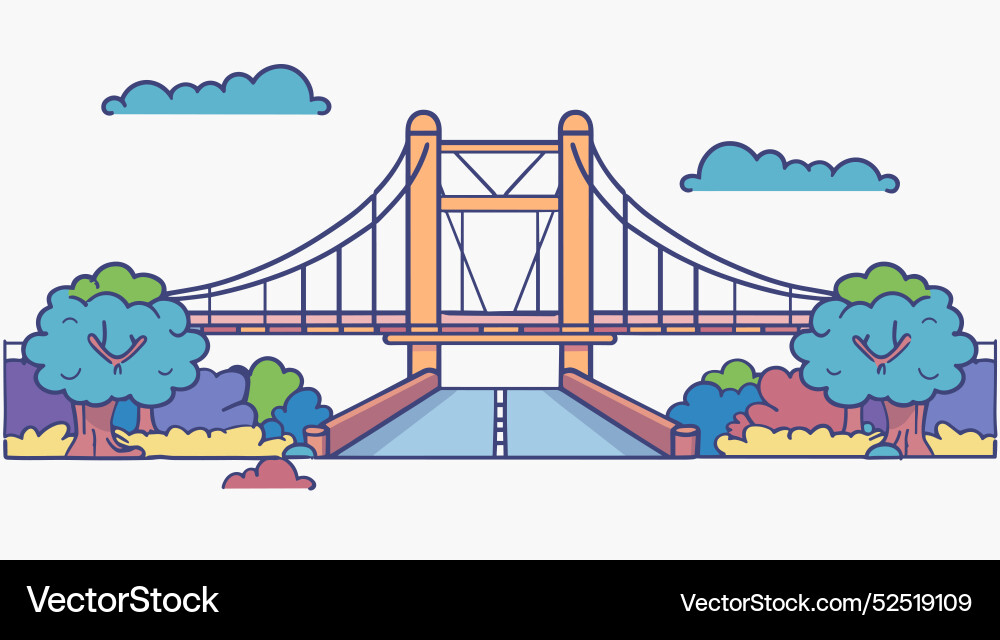 Colorful suspension bridge Royalty Free Vector Image