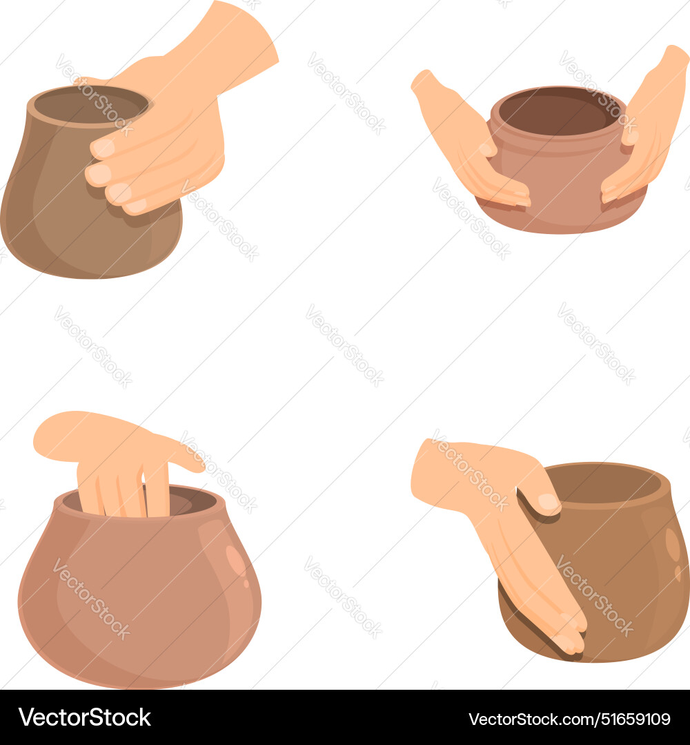 Pottery manufacturing icons set cartoon Royalty Free Vector