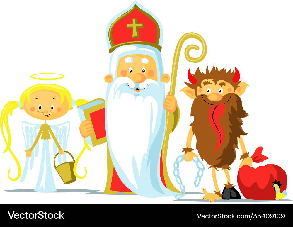 Saint nicholas devil and angel Royalty Free Vector Image