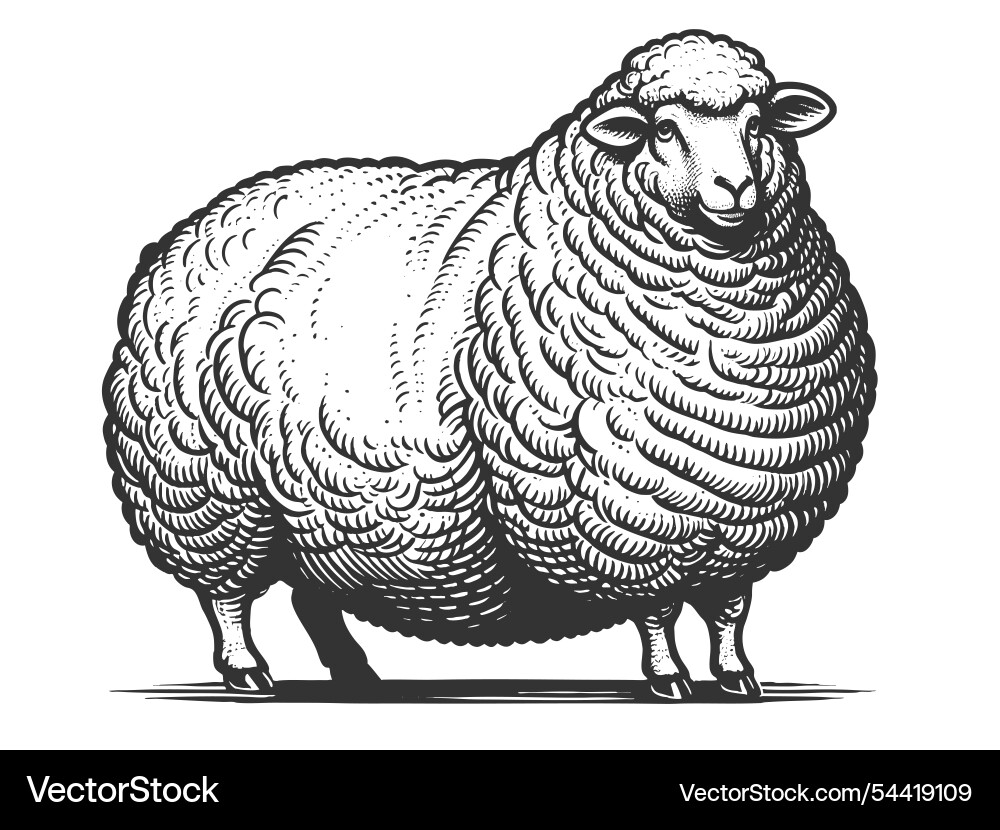 Sheep with wool texture engraving Royalty Free Vector Image