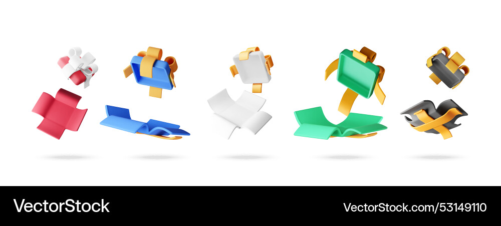 3d open gift box set Royalty Free Vector Image