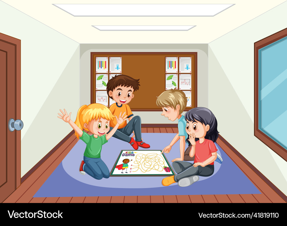 A room scene with children playing board game Vector Image