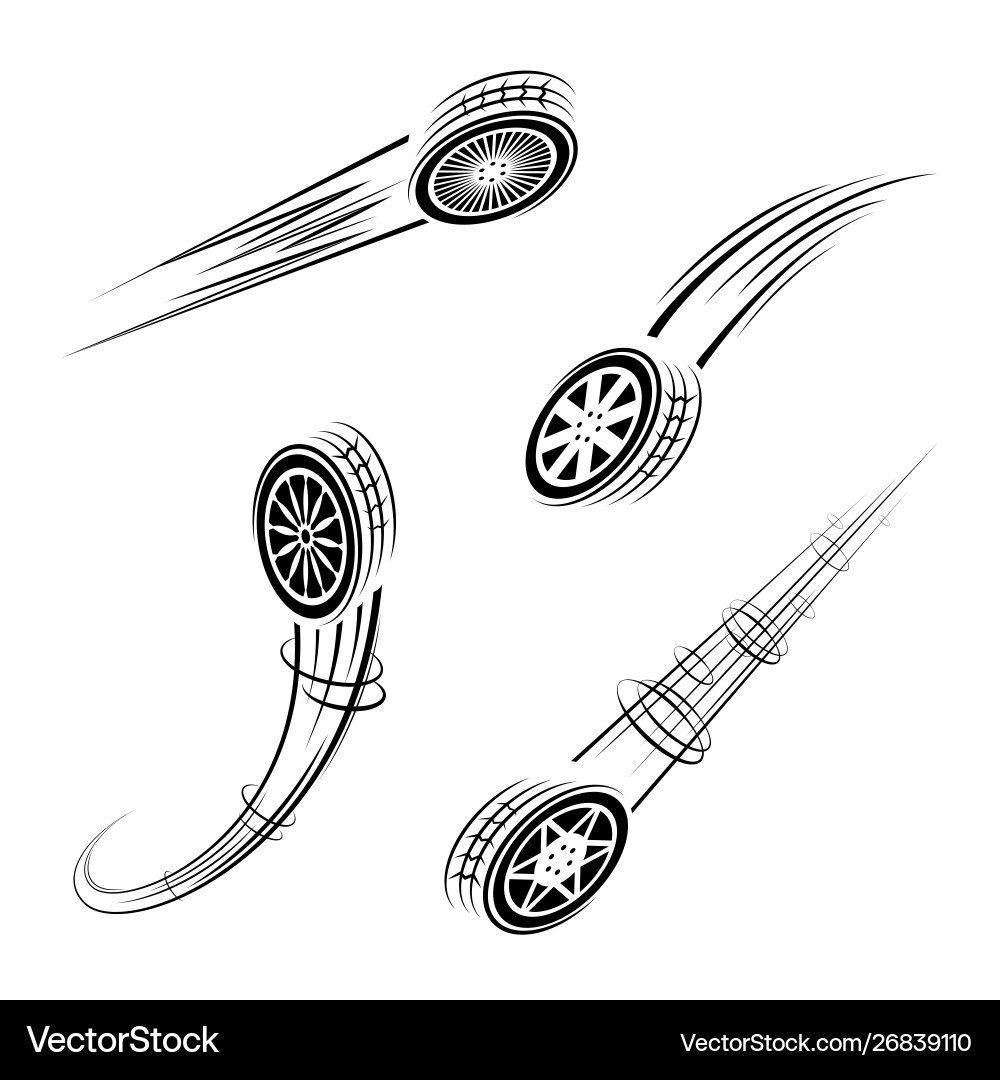 Car wheel symbols movement set Royalty Free Vector Image