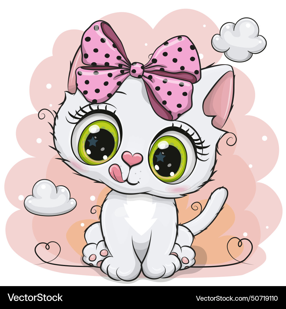 Cartoon white kitten on a pink background Vector Image