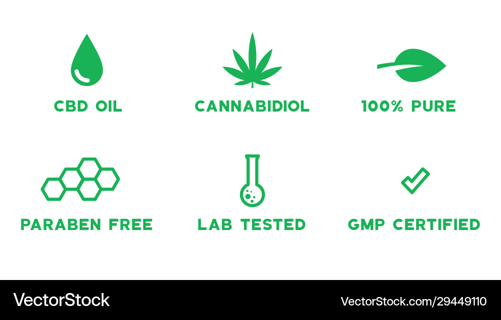 CBD Icon Set - Pure & Tested Royalty Free Vector Image