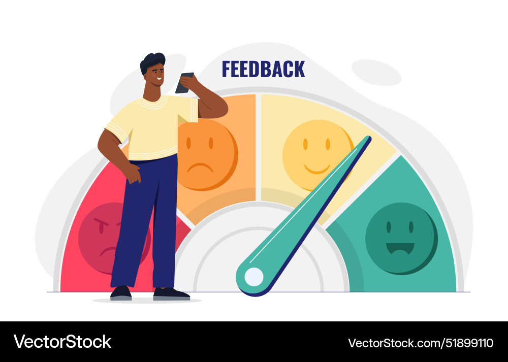 Man with feedback page concept young guy sits Vector Image