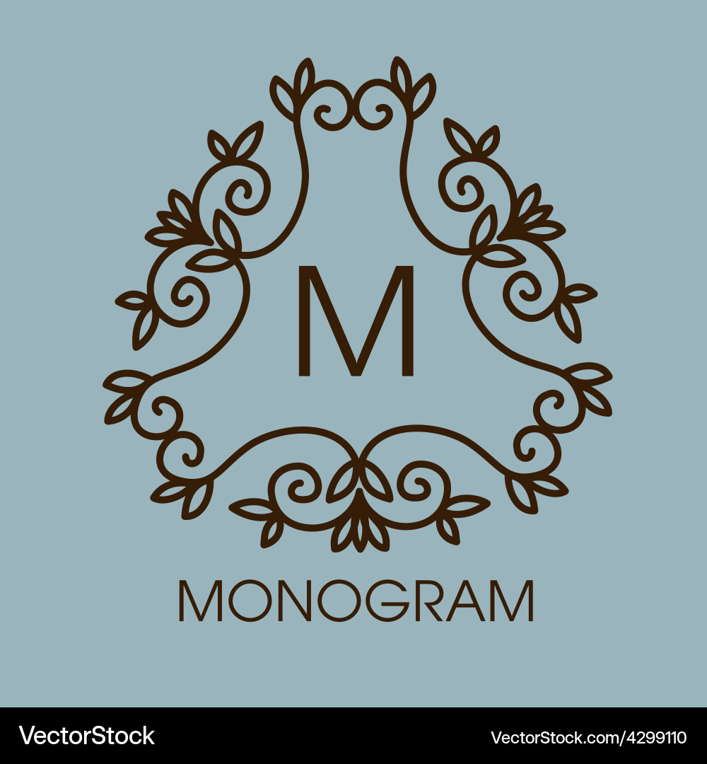 Monogram design floral outline frame Royalty Free Vector