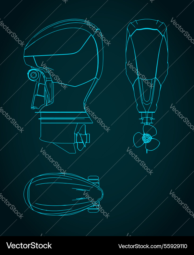 Powerful outboard motor blueprints Royalty Free Vector Image