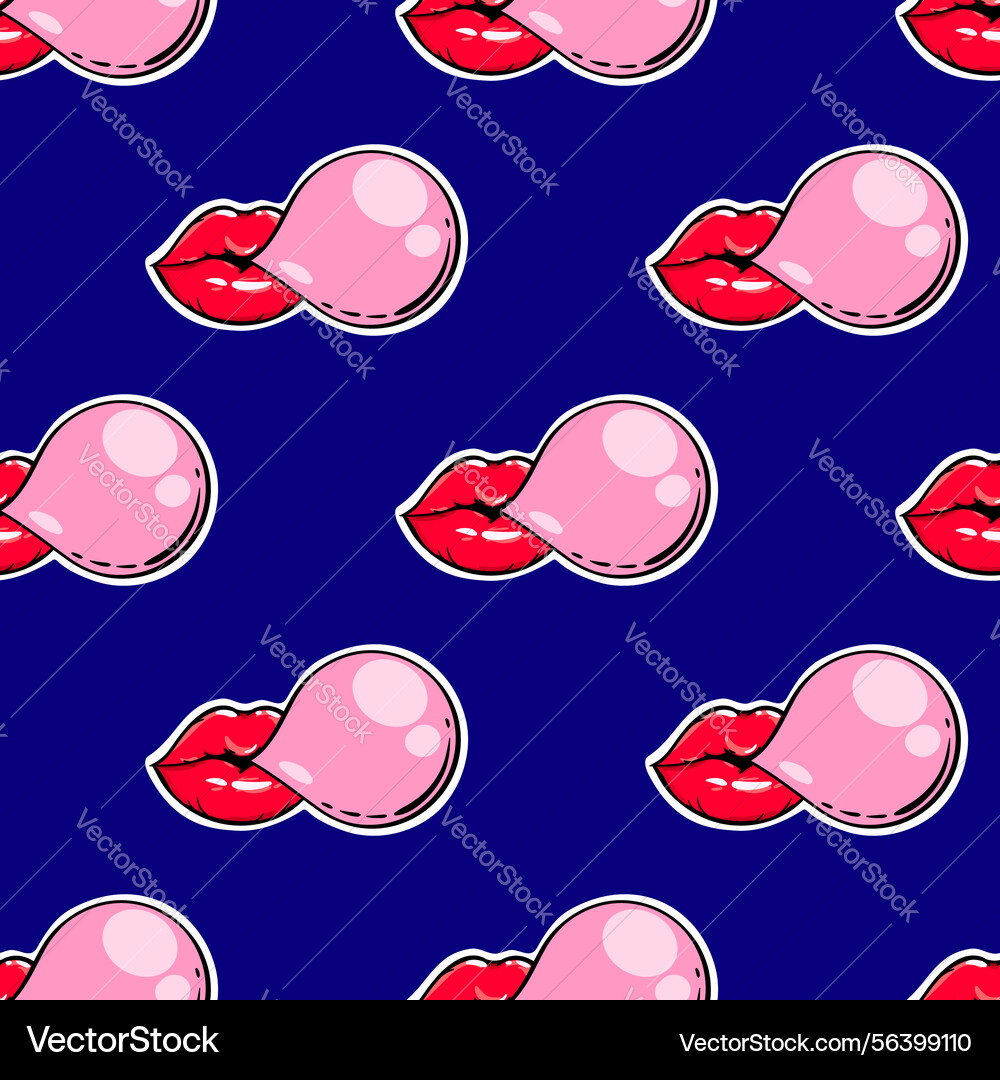 Seamless pattern with woman lips and bubble gum Vector Image