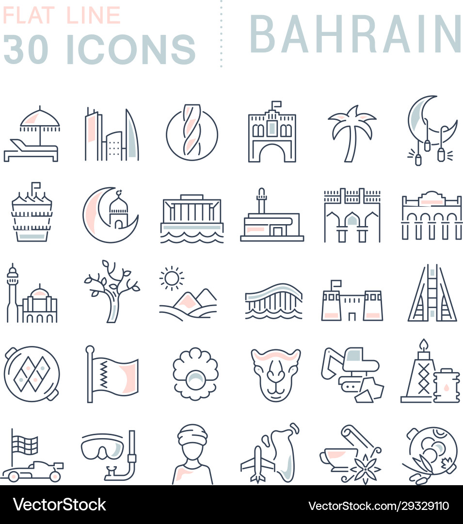 Set line icons bahrain Royalty Free Vector Image