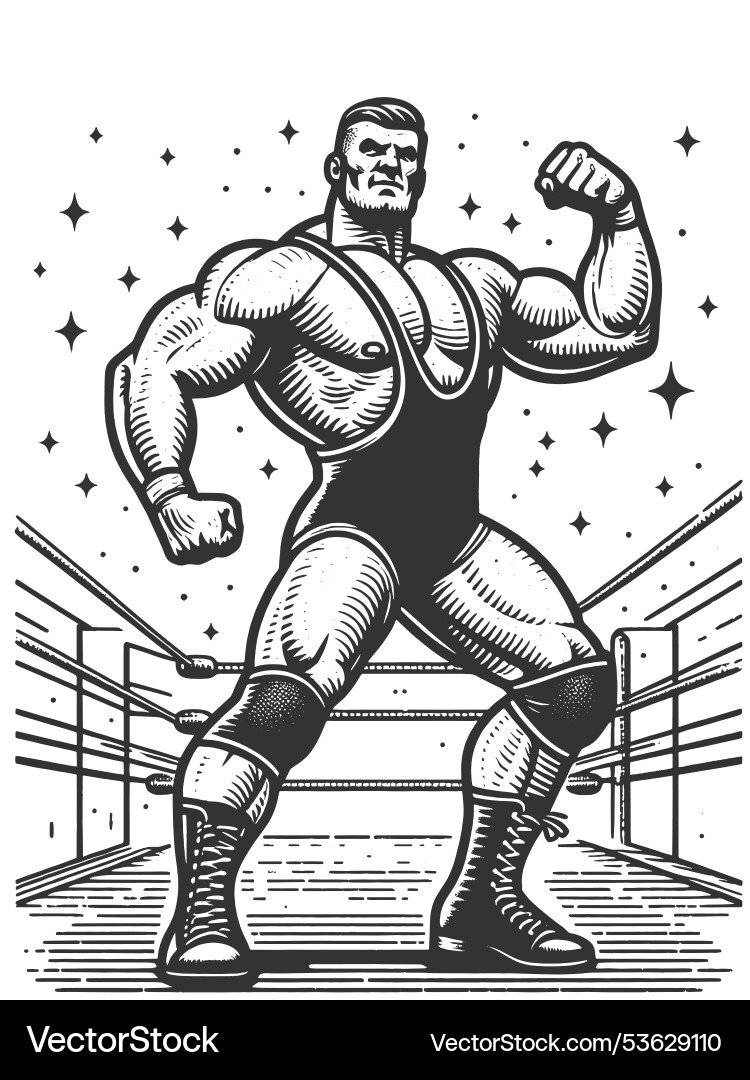 Strongman wrestler posing in a boxing ring Vector Image