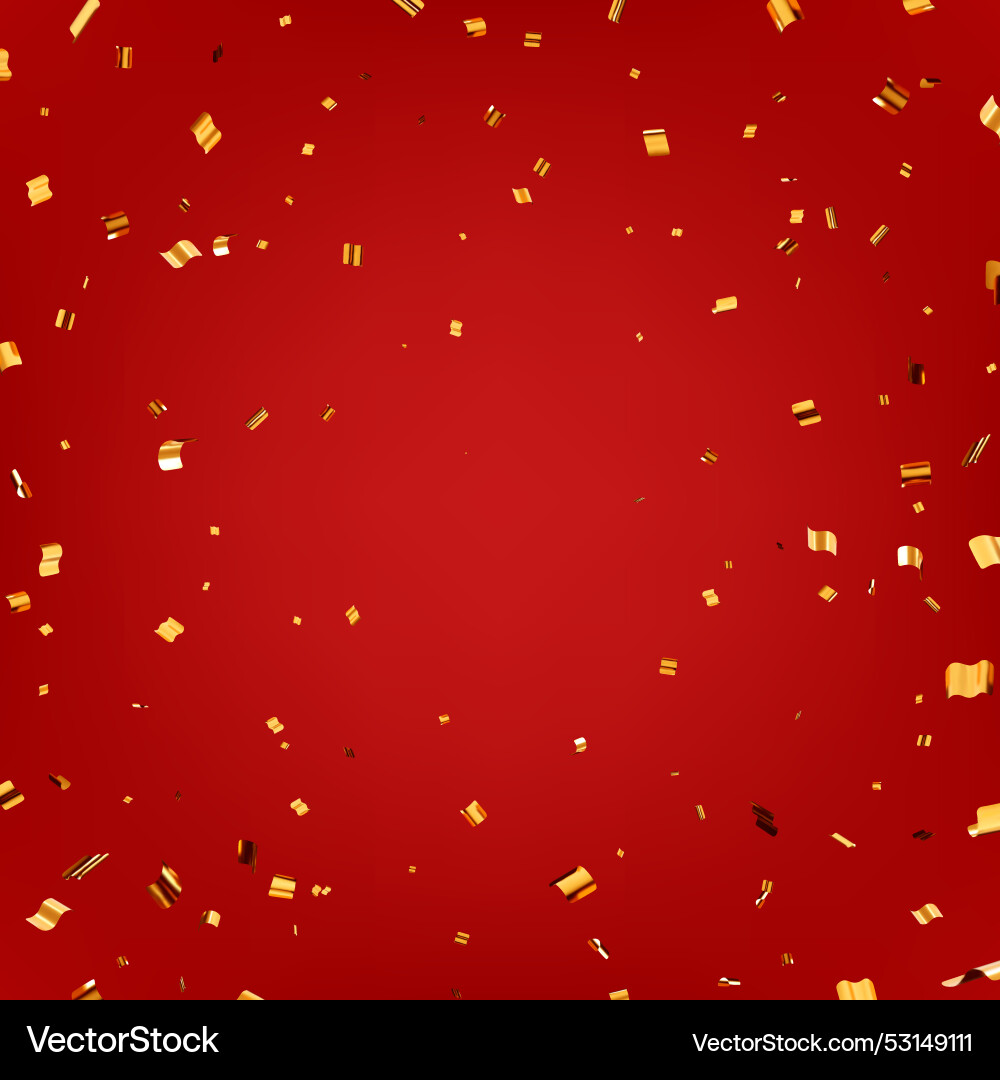 3d party gold confetti on red background Vector Image