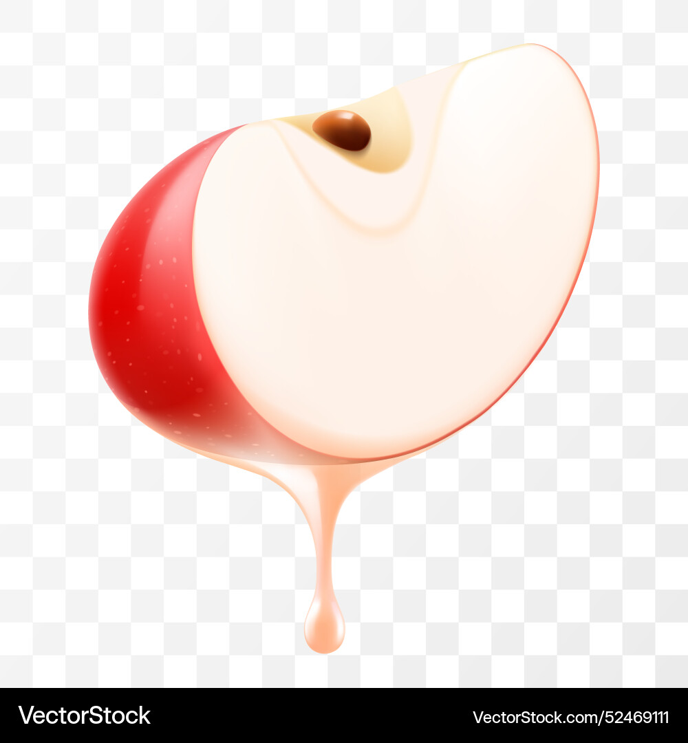 Apple juice dripping from fresh sliced Royalty Free Vector