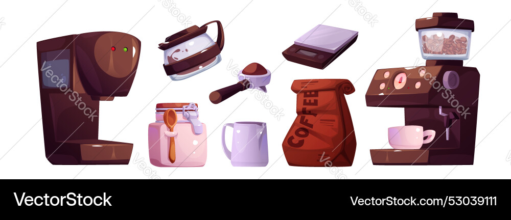 Barista equipment set isolated on white Royalty Free Vector