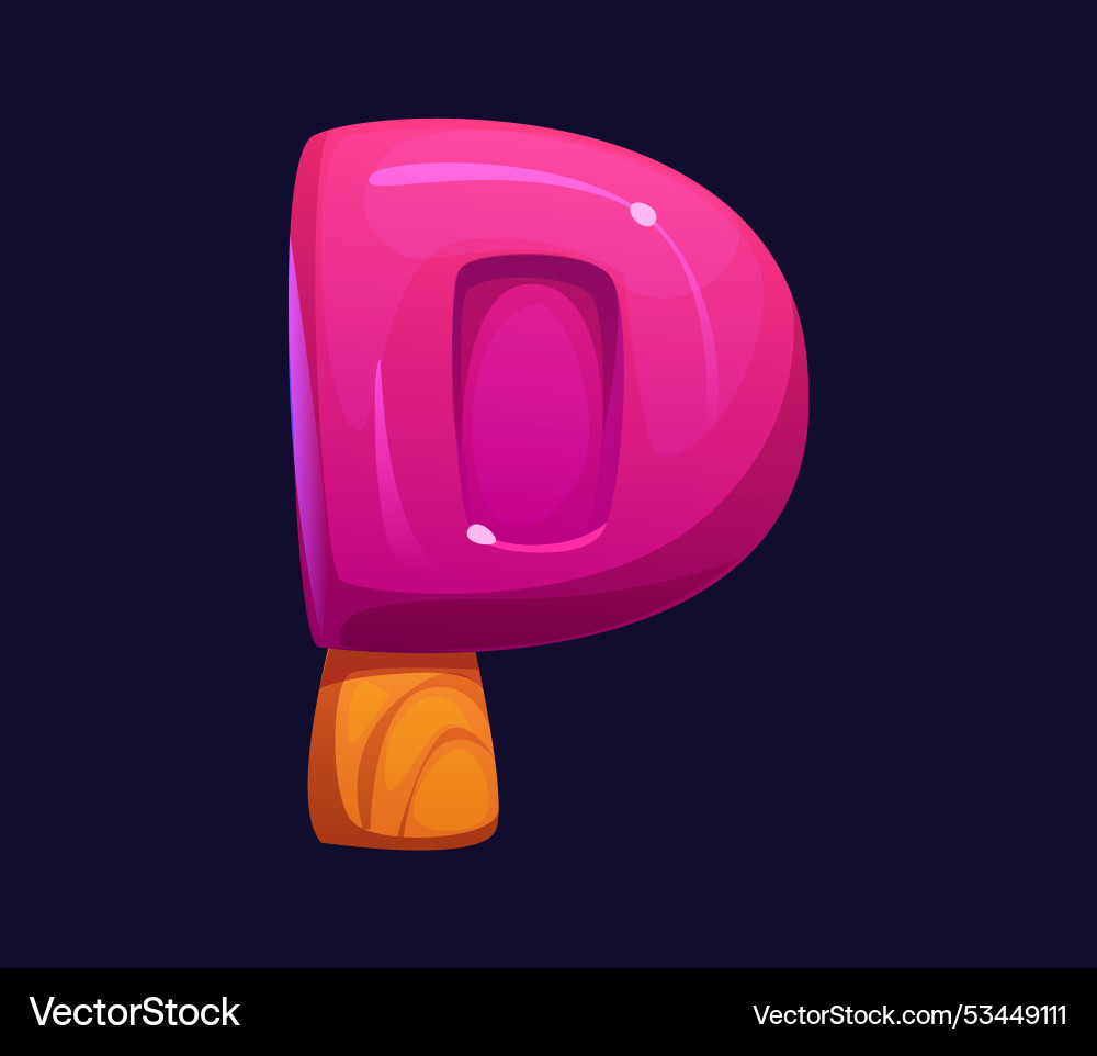 Cartoon letter p shaped like a pink popsicle type Vector Image