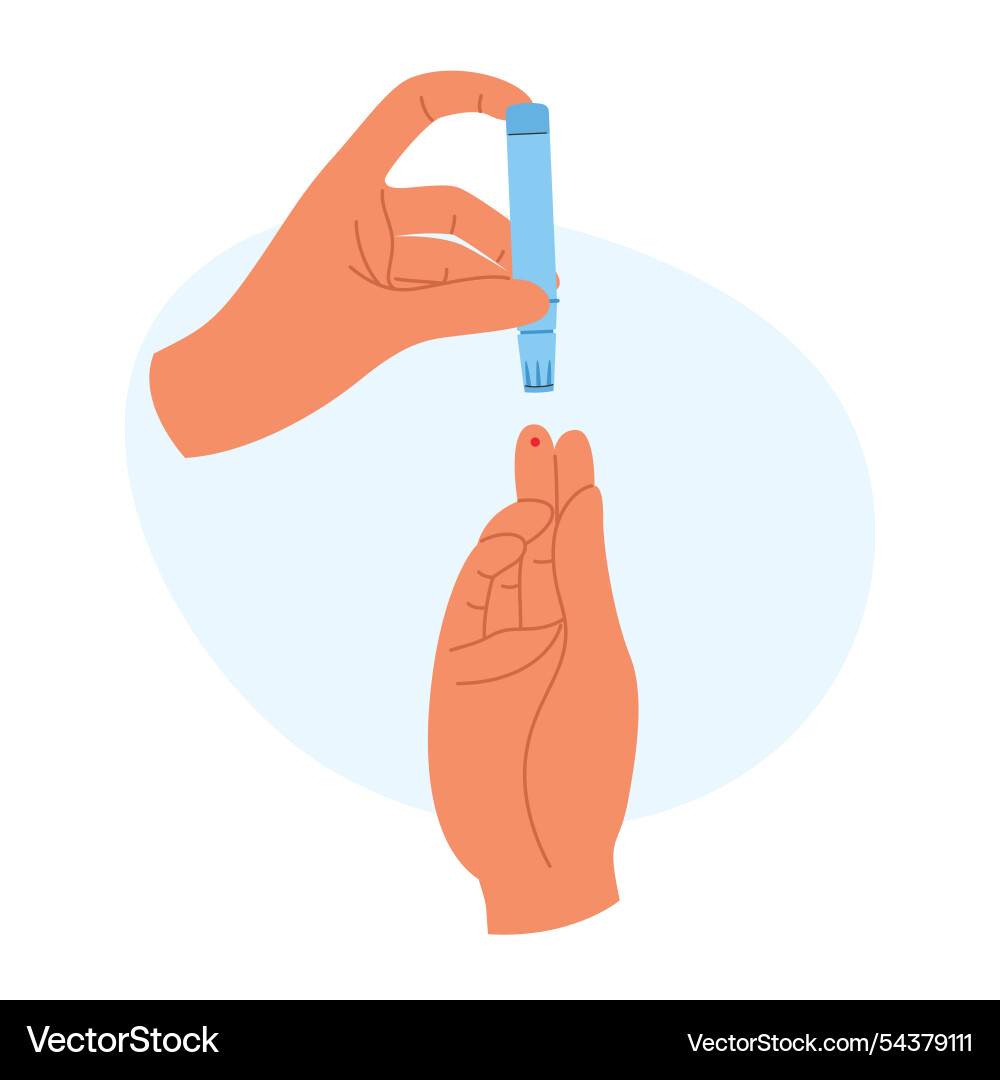Hand drawing blood with a lancet for glucose Vector Image