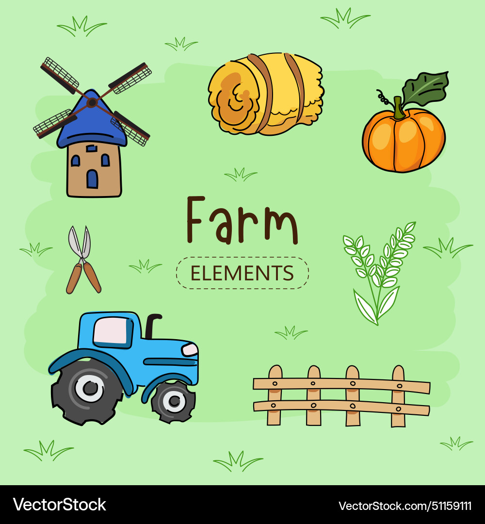 Hand drawn doodle set of farm elements Royalty Free Vector