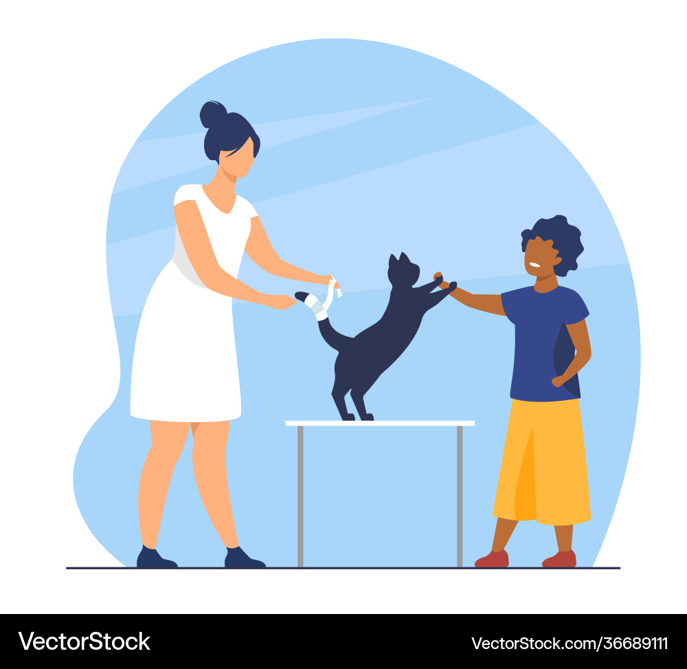 Kid visiting veterinary office with cat Royalty Free Vector