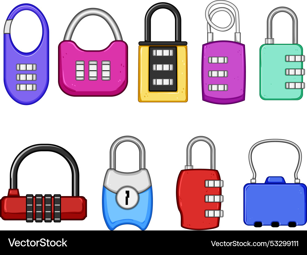 Luggage lock set cartoon Royalty Free Vector Image