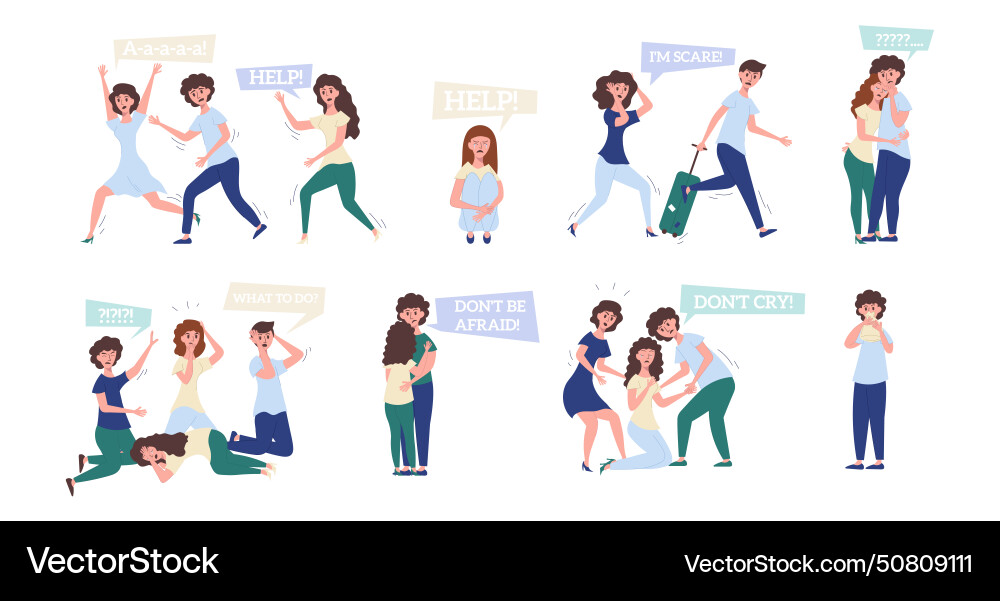 Panic people flat set Royalty Free Vector Image