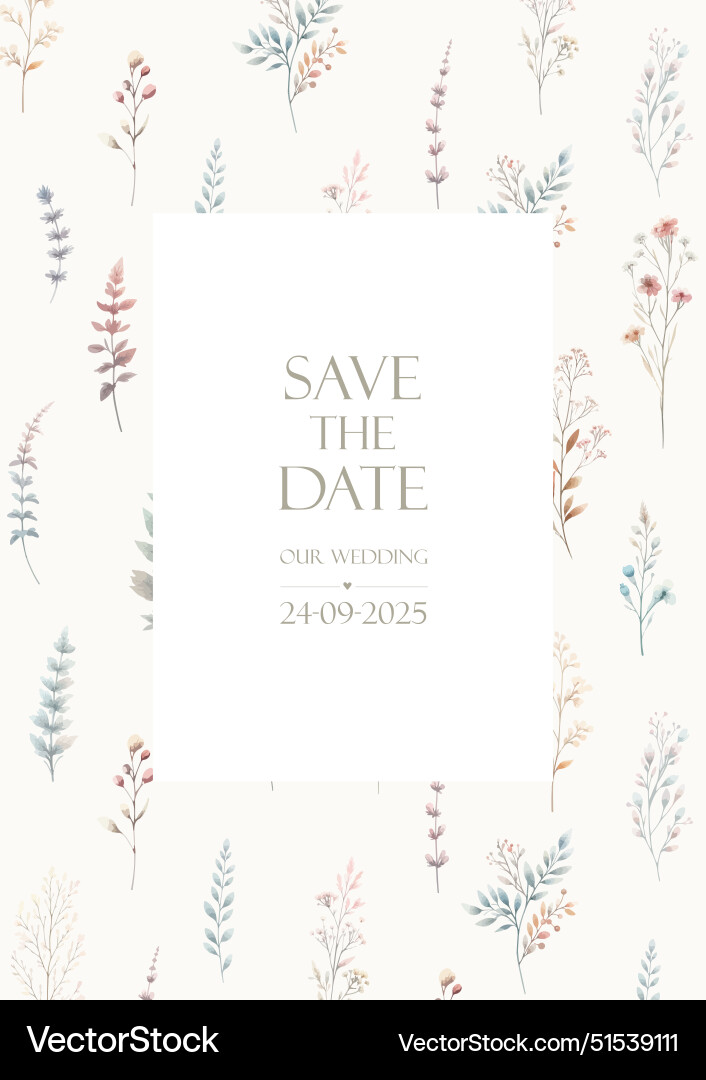 Wedding card design with wild flower background Vector Image