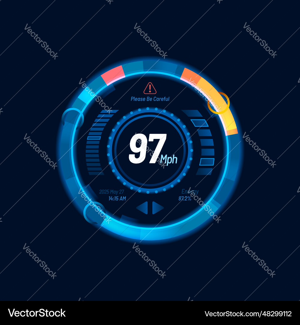 Blue speedometer neon dial car speed dashboard Vector Image