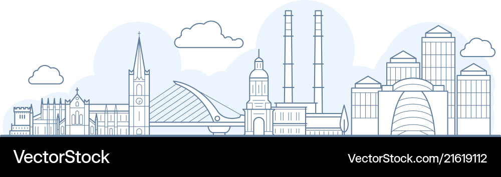 Dublin city skyline - cityscape with landmarks Vector Image